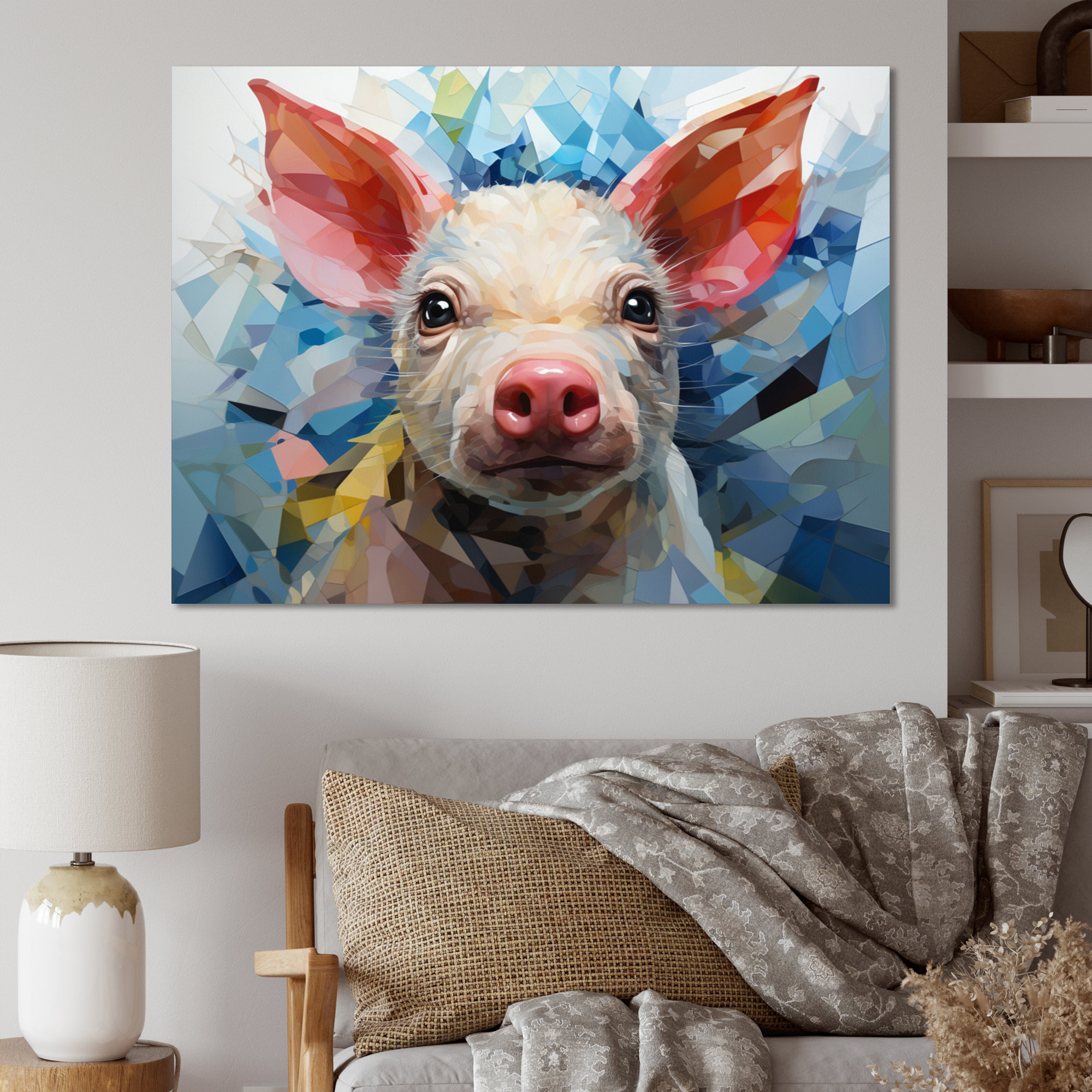 Rosalind Wheeler Pink Curious Piglet Geometric - Animals Canvas Art ...