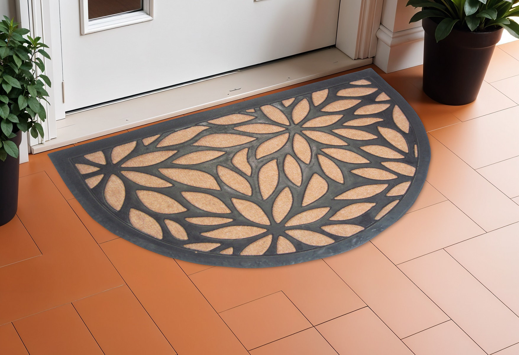 HomeRoots 24" X 36" Black And Brown Rubber and Coir Abstract Outdoor ...