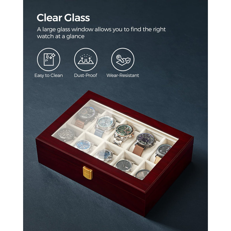 Latitude Run® 10-Slot Watch Case with Large Glass Lid | Wayfair