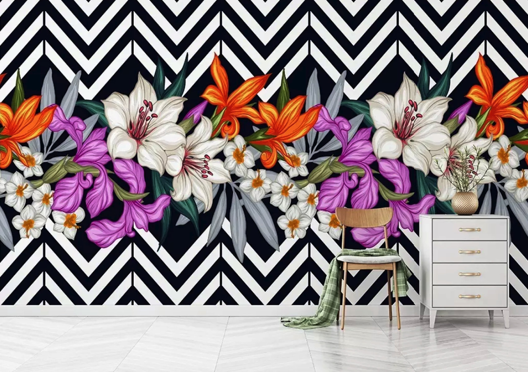 Bayou Breeze Lily Flower Stripe Pattern Flowers Bohemian Removable ...