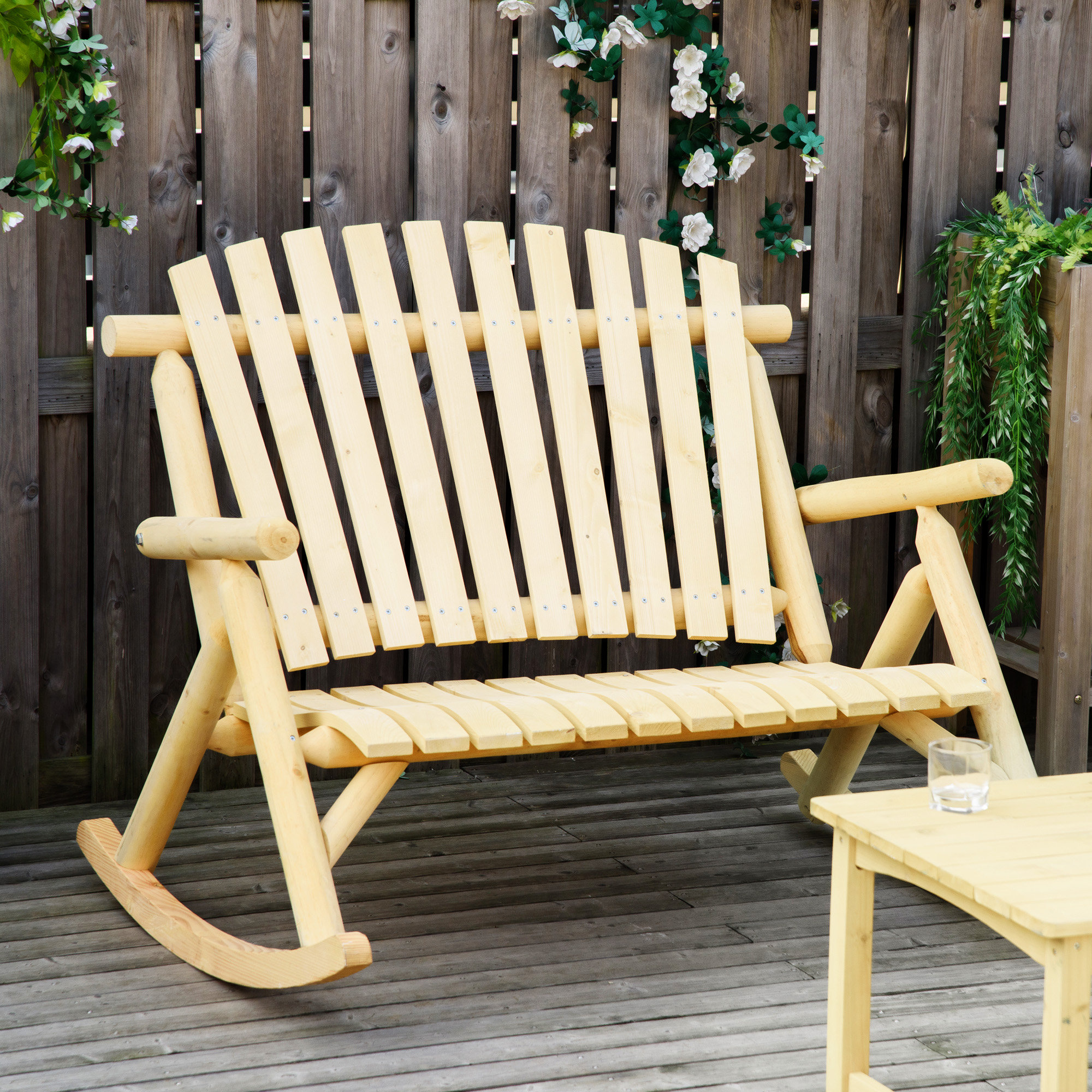 Beachcrest Home™ Double Wooden Porch Rocking Bench | Wayfair