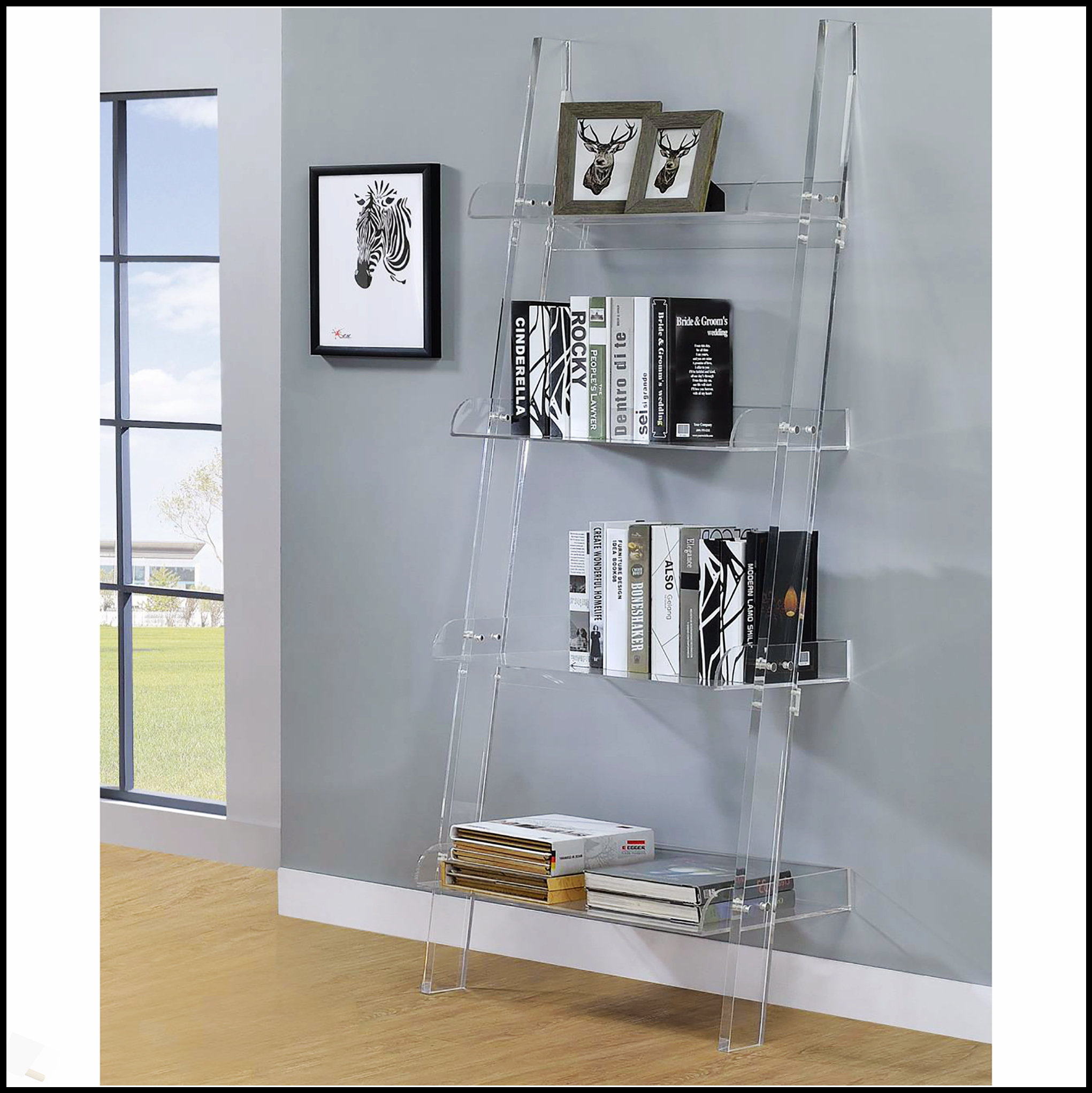 Latitude Run® Clear Acrylic Ladder Bookcase With Four Slanted Shelves ...