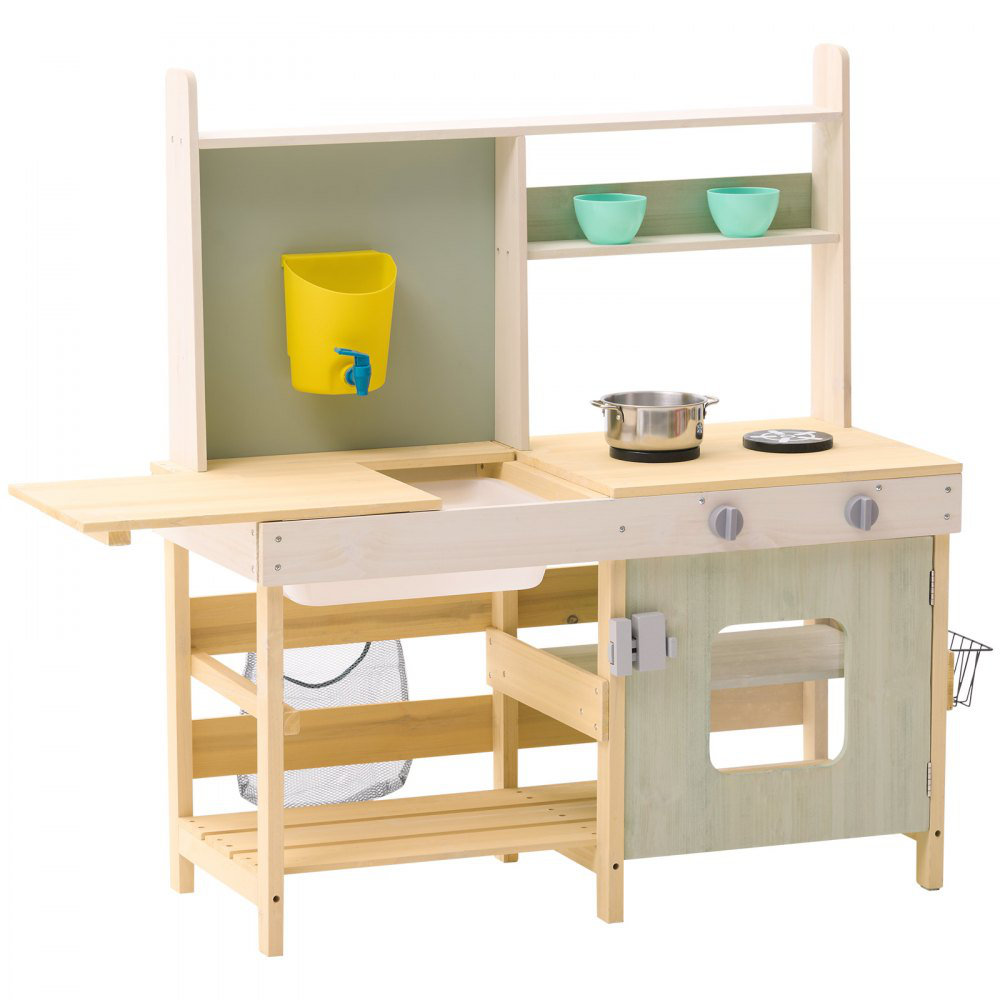 VEVOR Wooden Mud Kitchen Outdoor Toy Play Kitchen Set for Kids Pretend ...