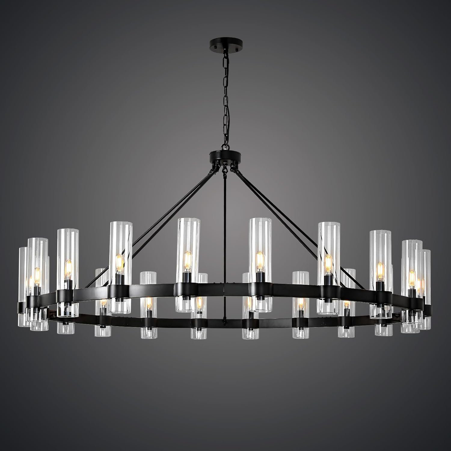 Mercer41 Gwyndolyn Modern Wagon Wheel Chandelier with Glass Shade ...