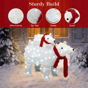 The Holiday Aisle® 3-Piece Indoor and Outdoor Lighted Polar Bear Family ...