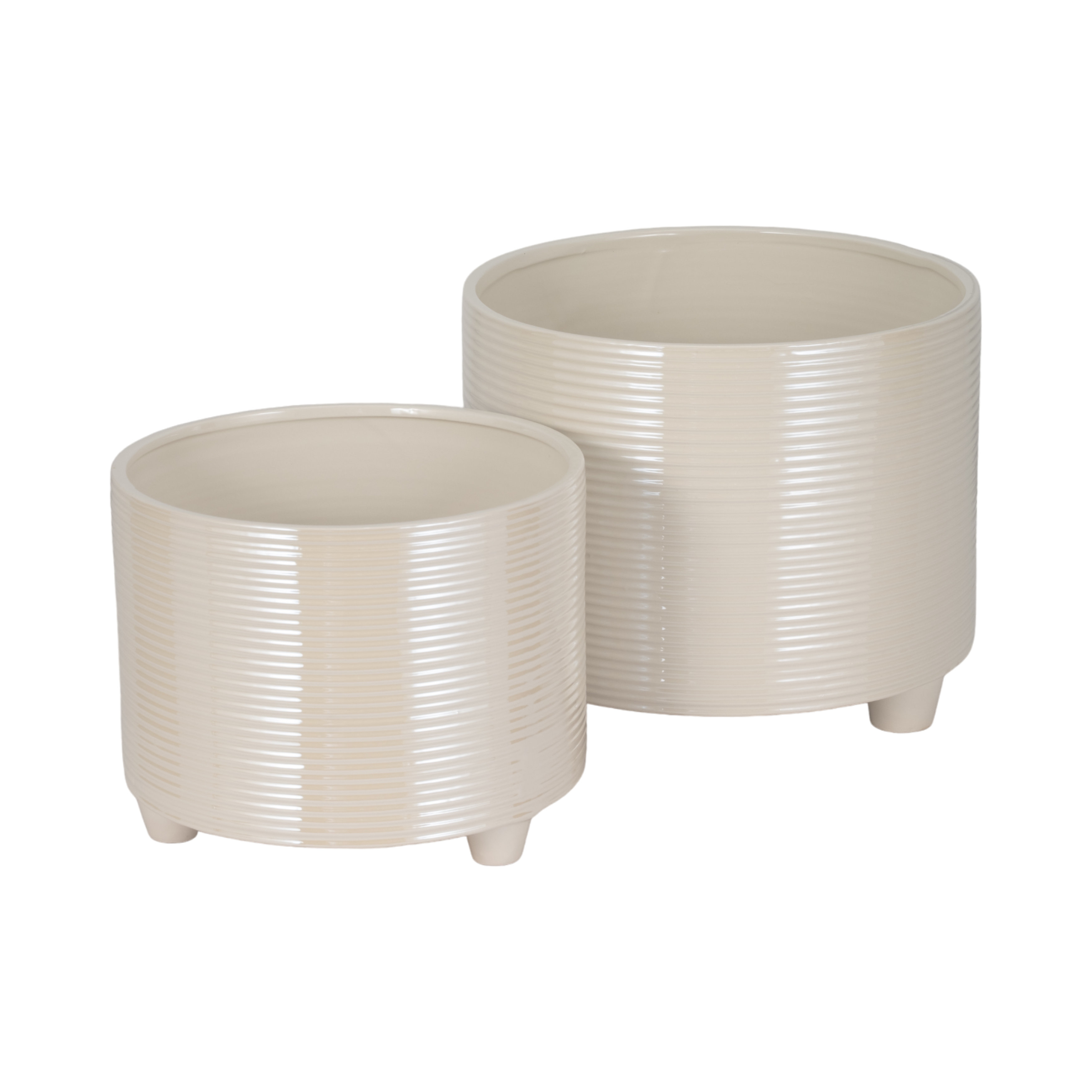Ebern Designs Porcelain Planters - Set Of 2 Iridescent Ribbed Ivory ...