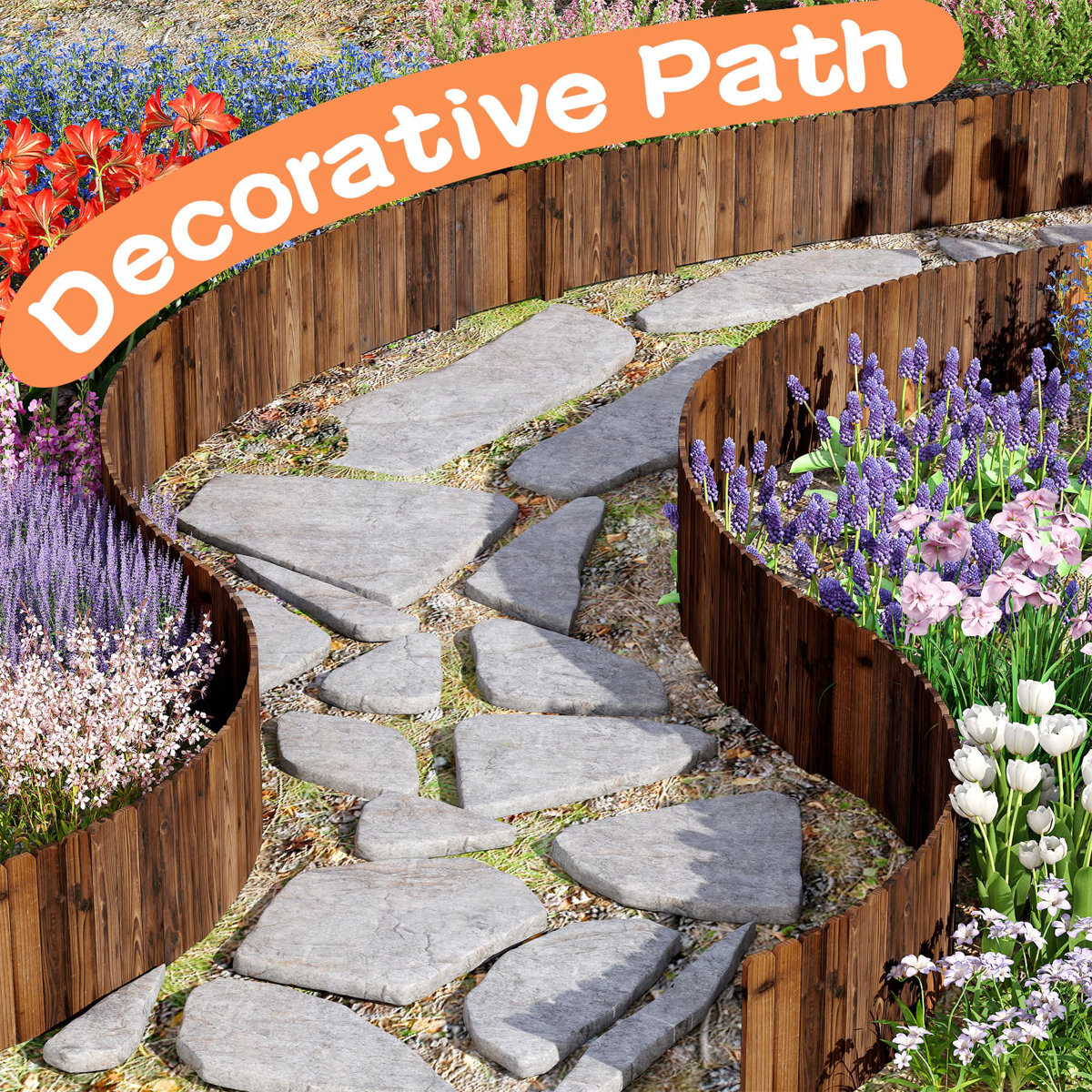 Rainbow Home Wooden Garden Fence Wood Garden Edging Border Decorative ...