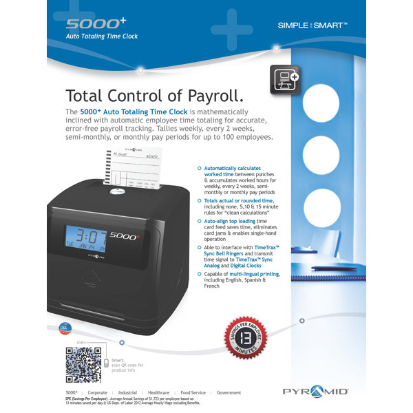 Pyramid 5000+ Auto Totaling Time Clock | Wayfair