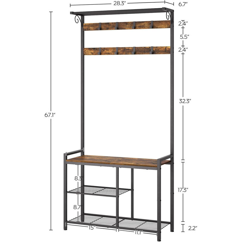 Trent Austin Design® 4-in-1 Rustic Brown & Black Hall Tree - Coat Rack ...