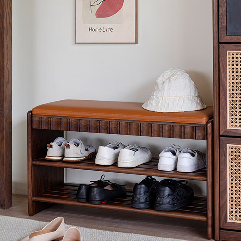 DICIXA Black Walnut Shoe Changing Stool 4 Pair Shoe Storage | Wayfair