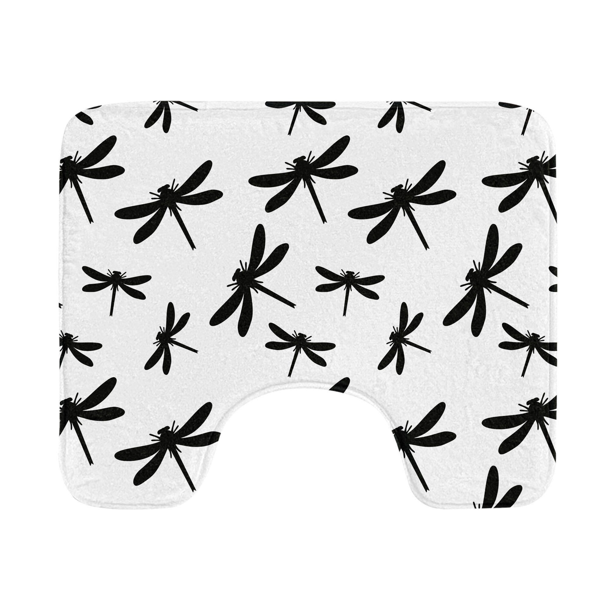 Ebern Designs Dragonfly Toilet Mat U-Shape Bathroom Rug 20" Black White ...