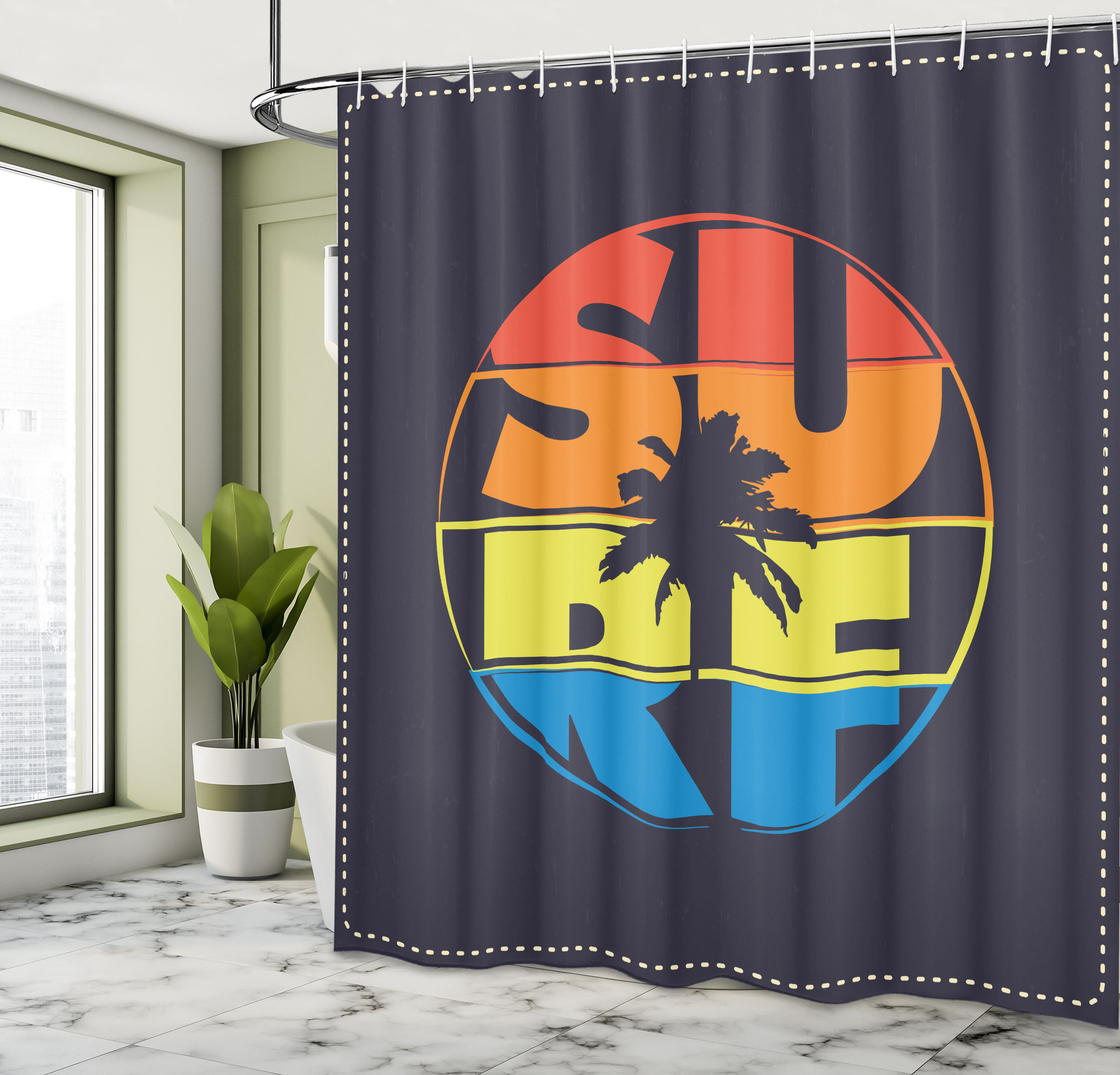 East Urban Home Kokaras Modern Shower Curtain Surf Rainbow Colors Palm ...