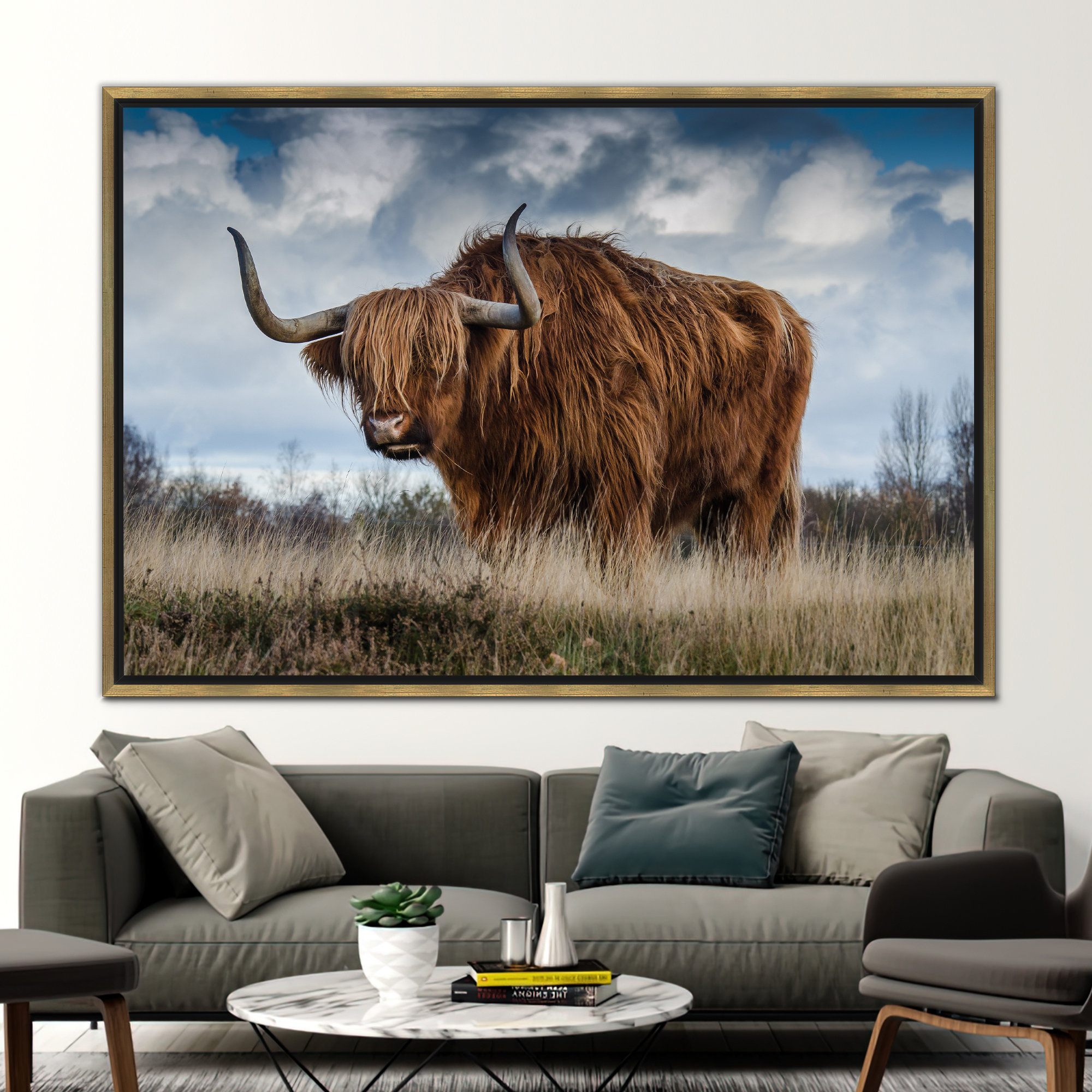 Union Rustic Bull, Scottish Highland Art Canvas, Nature Wall Decor ...