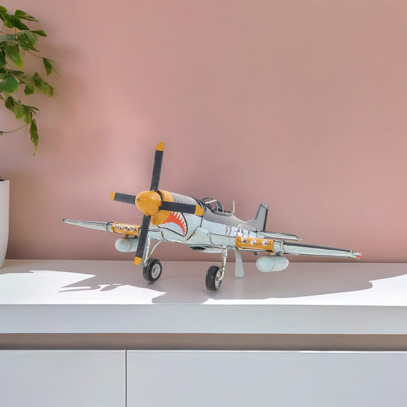 HomeRoots 6" Grey Mustang Metal Hand Painted Decorative Airplane | Wayfair