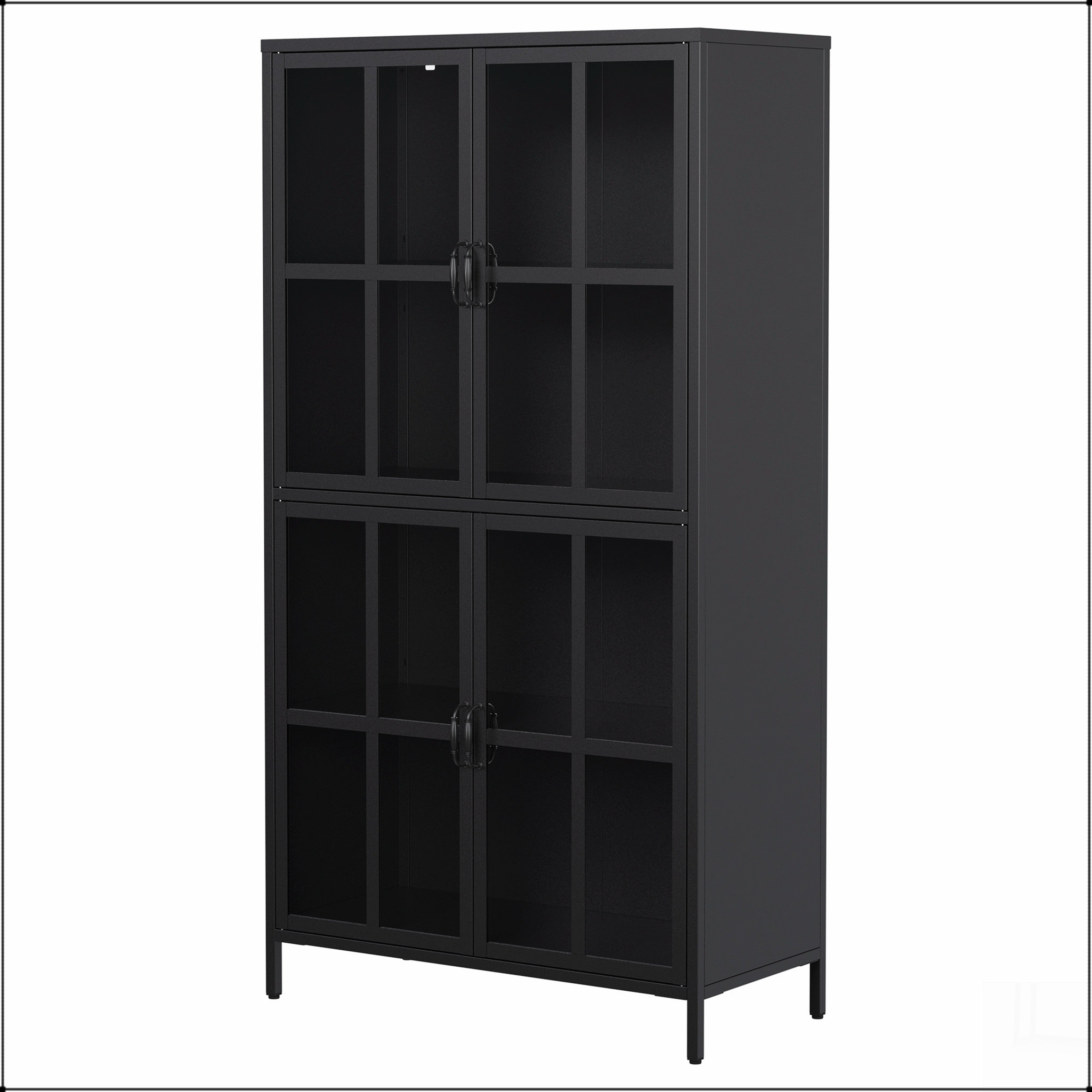Latitude Run® Premium Black Metal Storage Cabinet with Tempered Glass ...