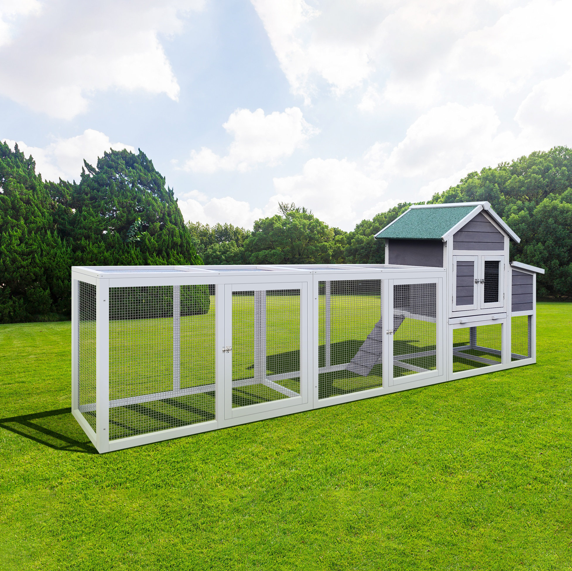 Ophelia & Co. Gray Wooden Chicken Coop Outdoor Hen House with Run ...