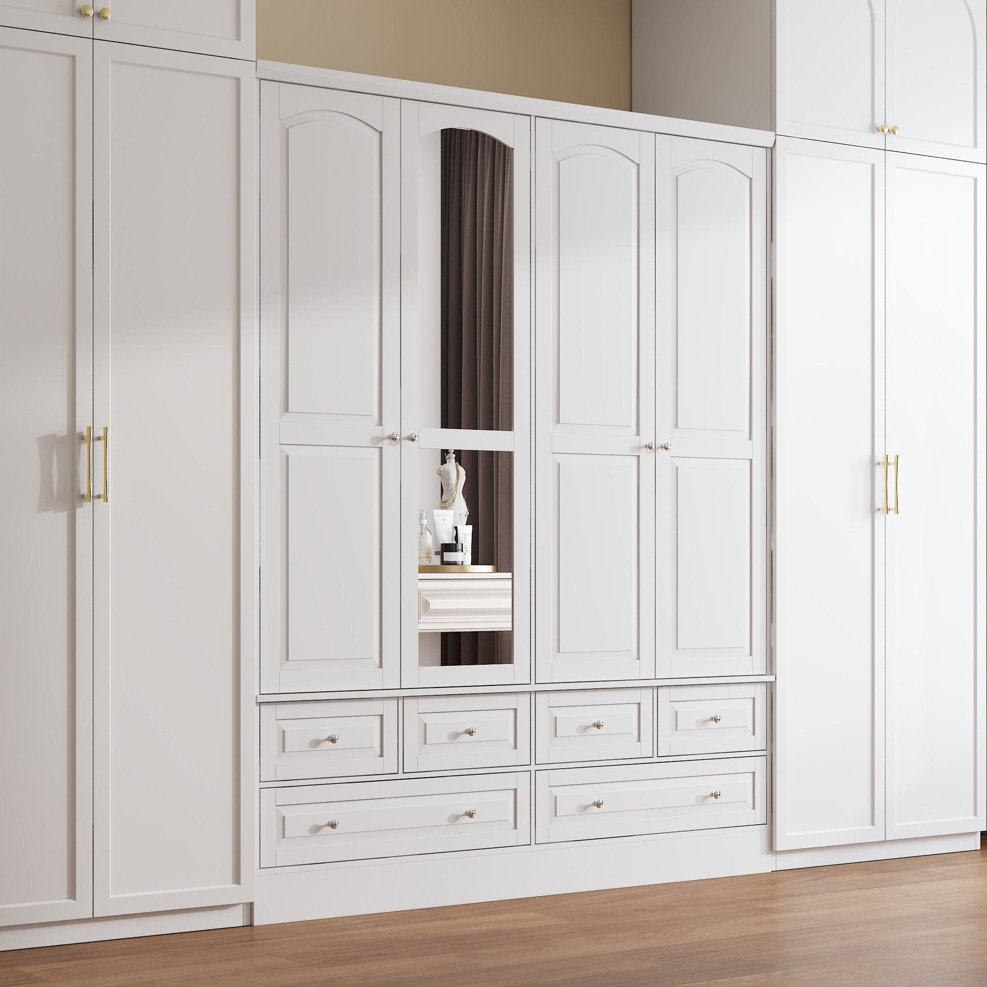 Lark Manor™ Closet System With 4 Doors And 6 Drawers And Mirror | Wayfair