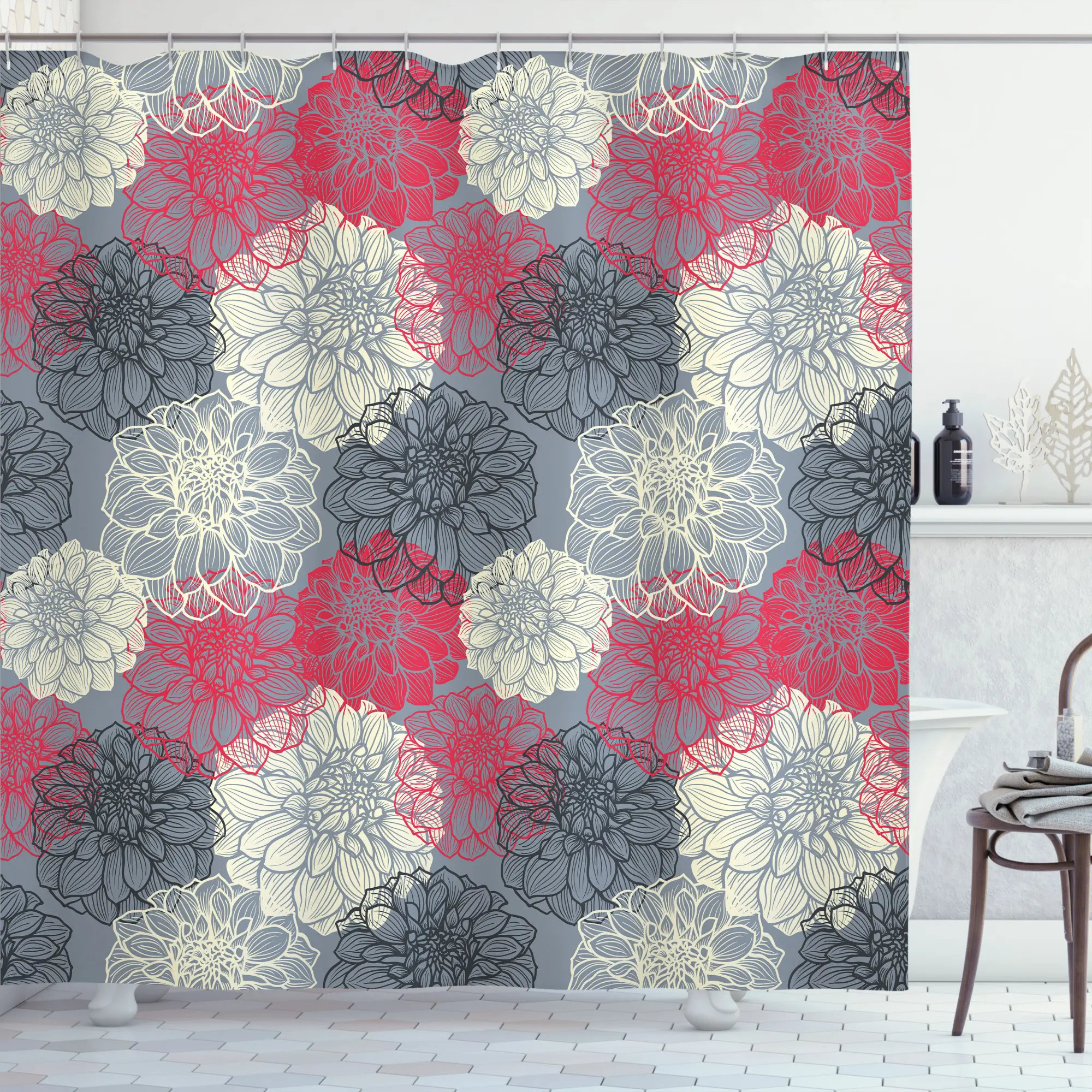 Ambesonne Dahlia Flower Motif with Color Element Effects Shower Curtain ...