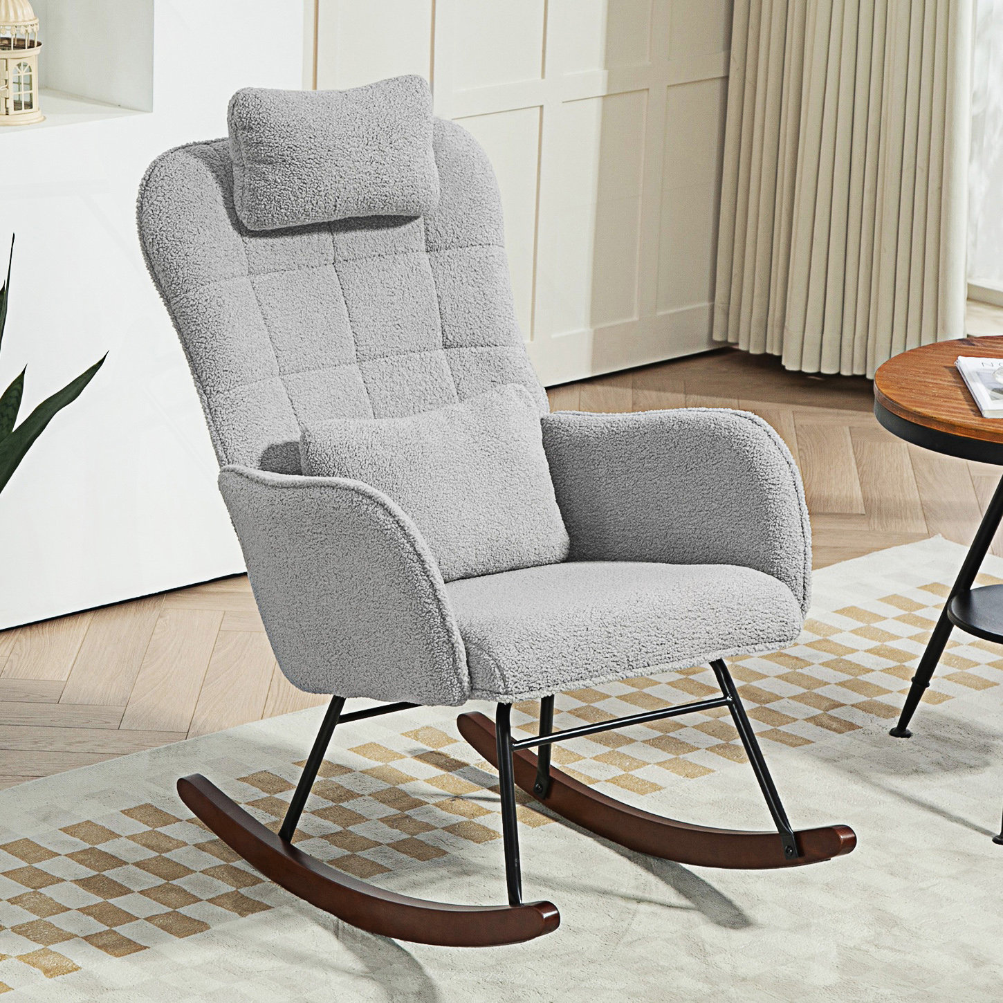 Ophelia & Co. Upholstered Rocking Chair With Headrest And Lumber Pillow ...