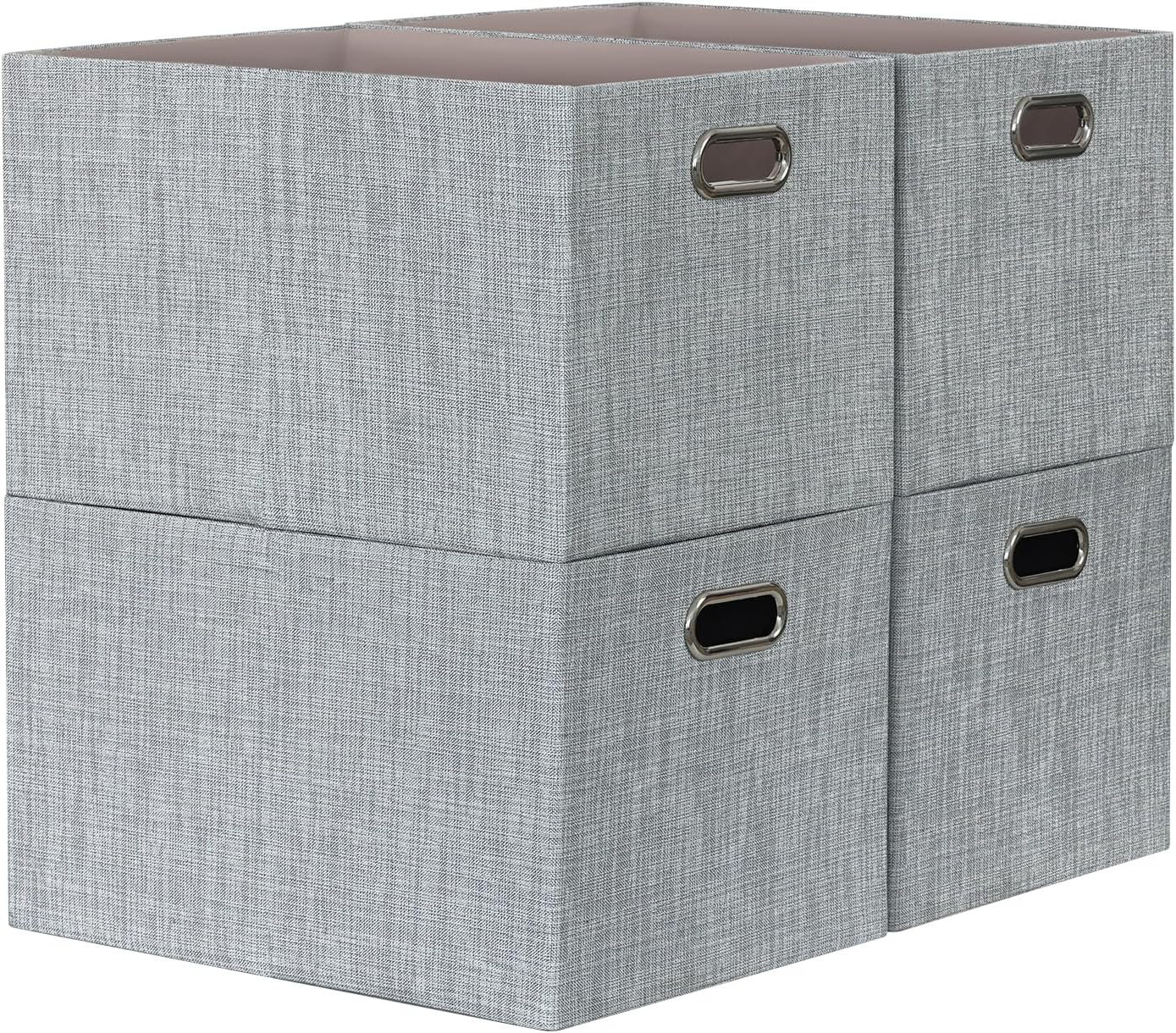 Latitude Run® 4-pack Silver Gray Linen Collapsible Storage Bins | Wayfair