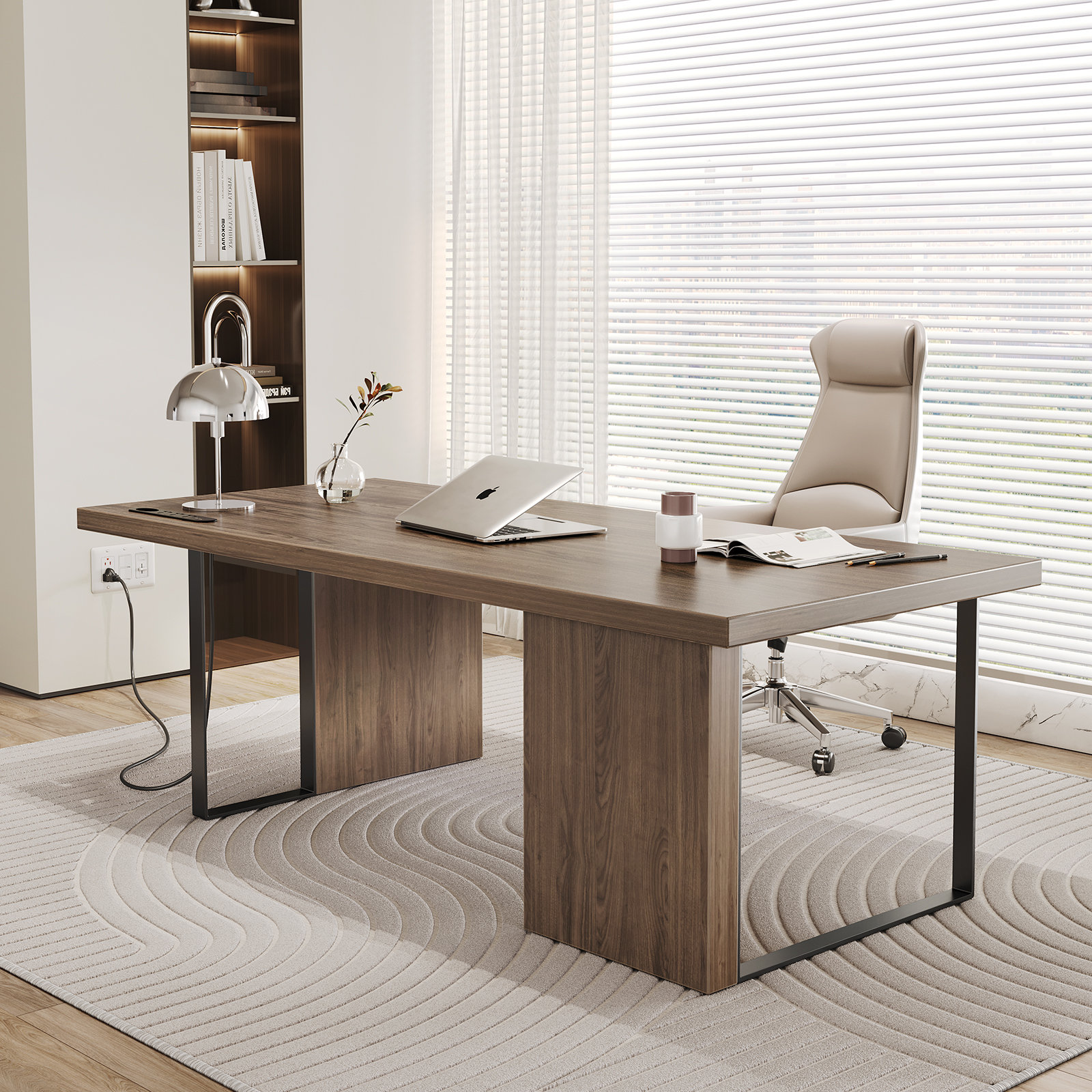 Latitude Run® The Mid-Century Modern 63-Inch Executive Desk With ...