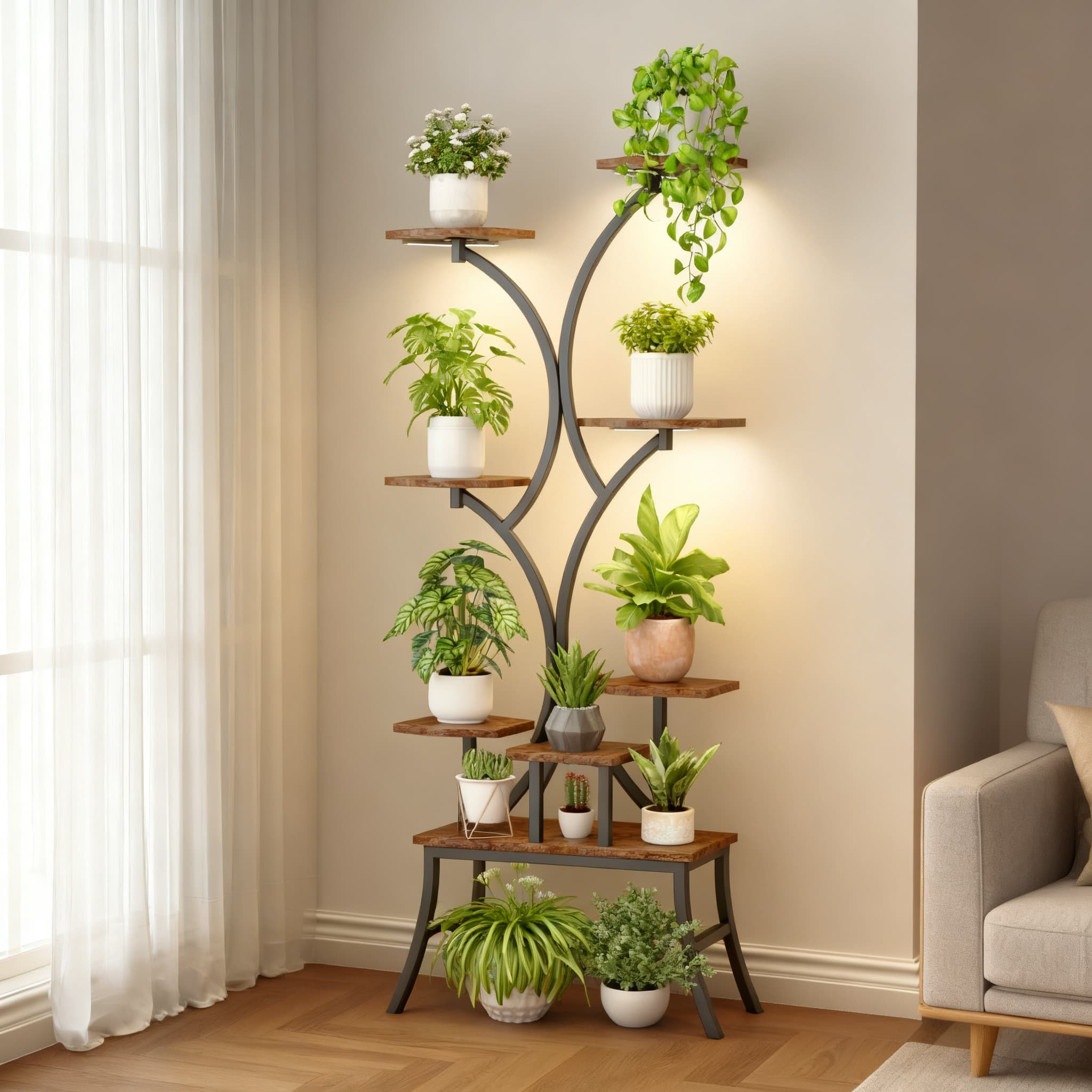 17 Stories Indoor Plant Stand With Built-In Grow Lights, Multi-Tier ...
