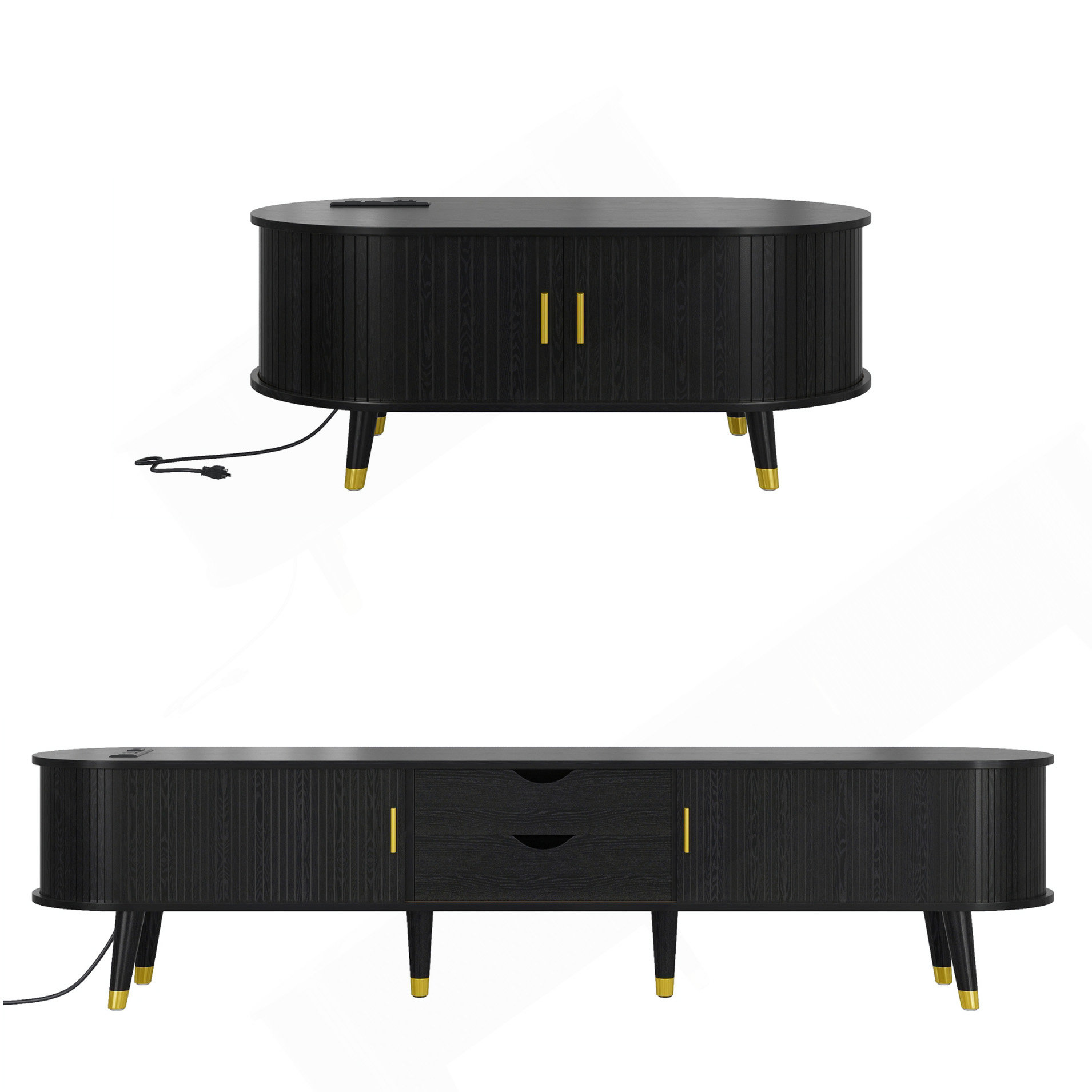 Latitude Run® Farmhouse TV Stand Coffee Table Set With Charging Station ...