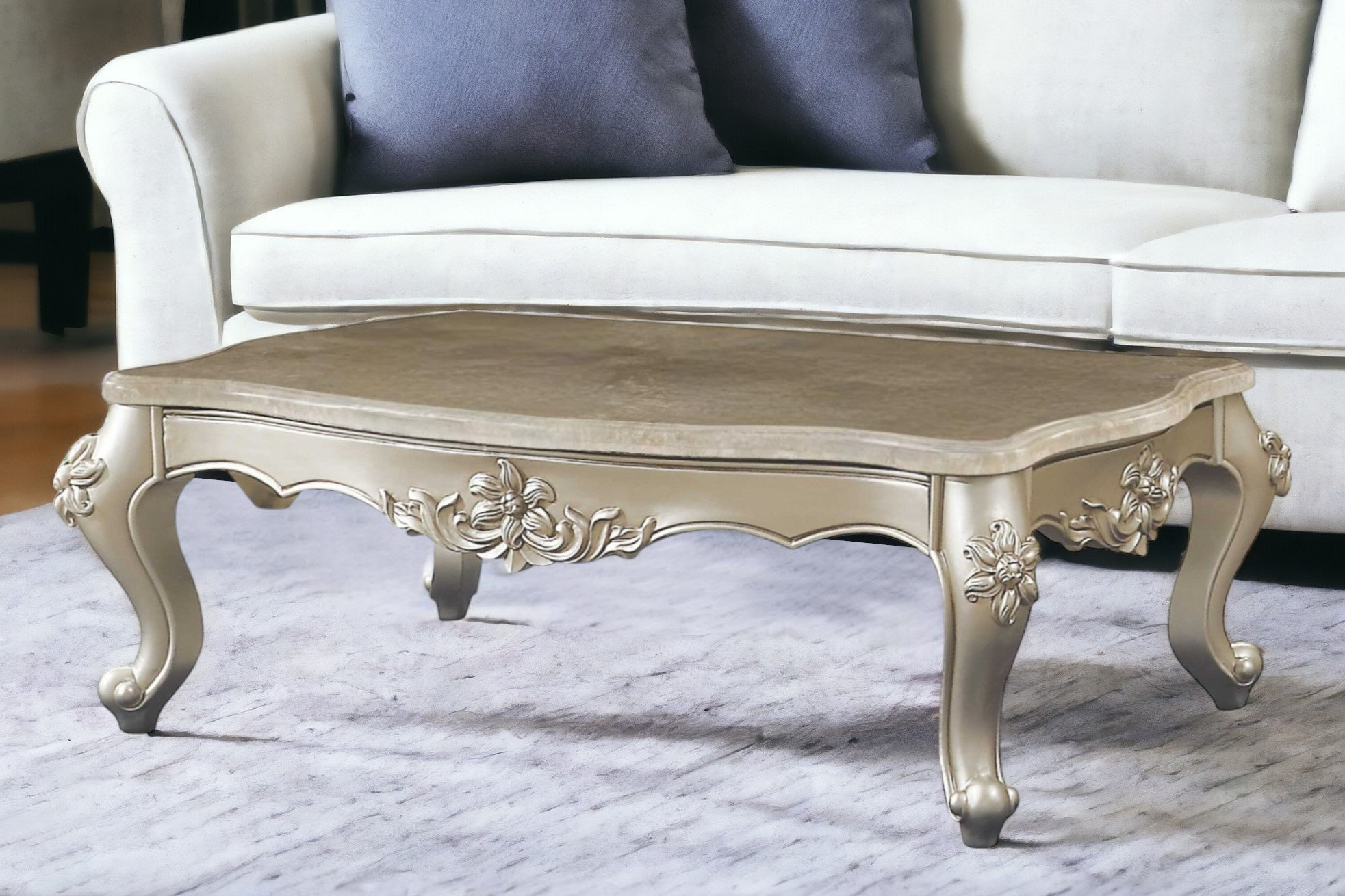 Rosdorf Park Mee 57" Beige Genuine Marble And Solid Wood Coffee Table ...