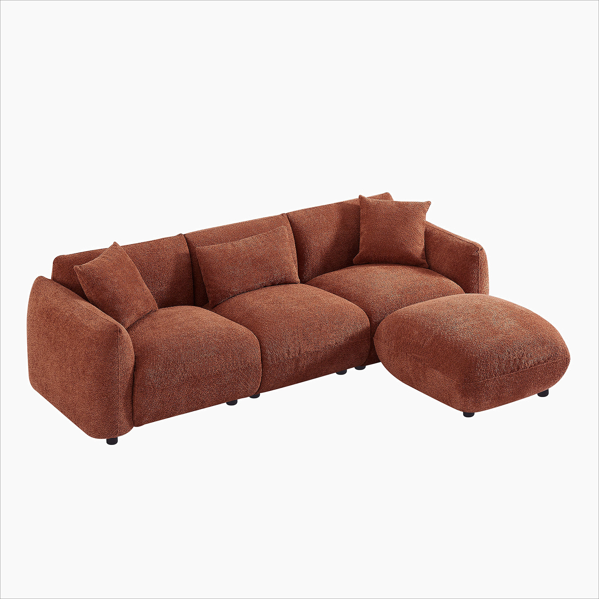 Hokku Designs Mid Century Modern Couch 3-Seater Sofa with Ottoman Soft ...