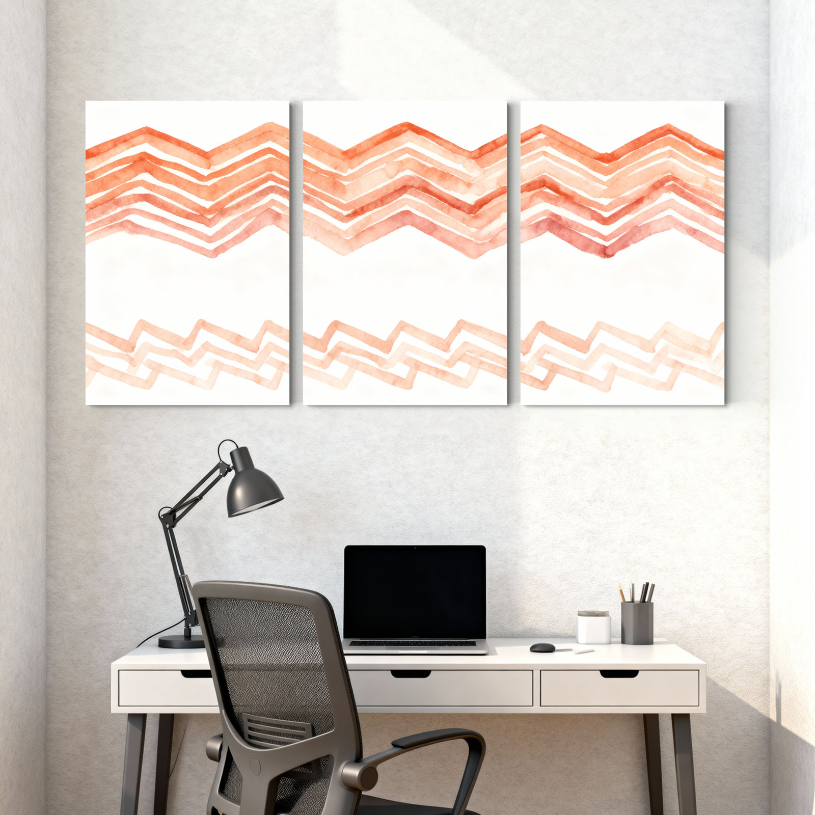 Wrought Studio™ Watercolor Chevron Pattern Canvas Wrapped Wall Art Set ...