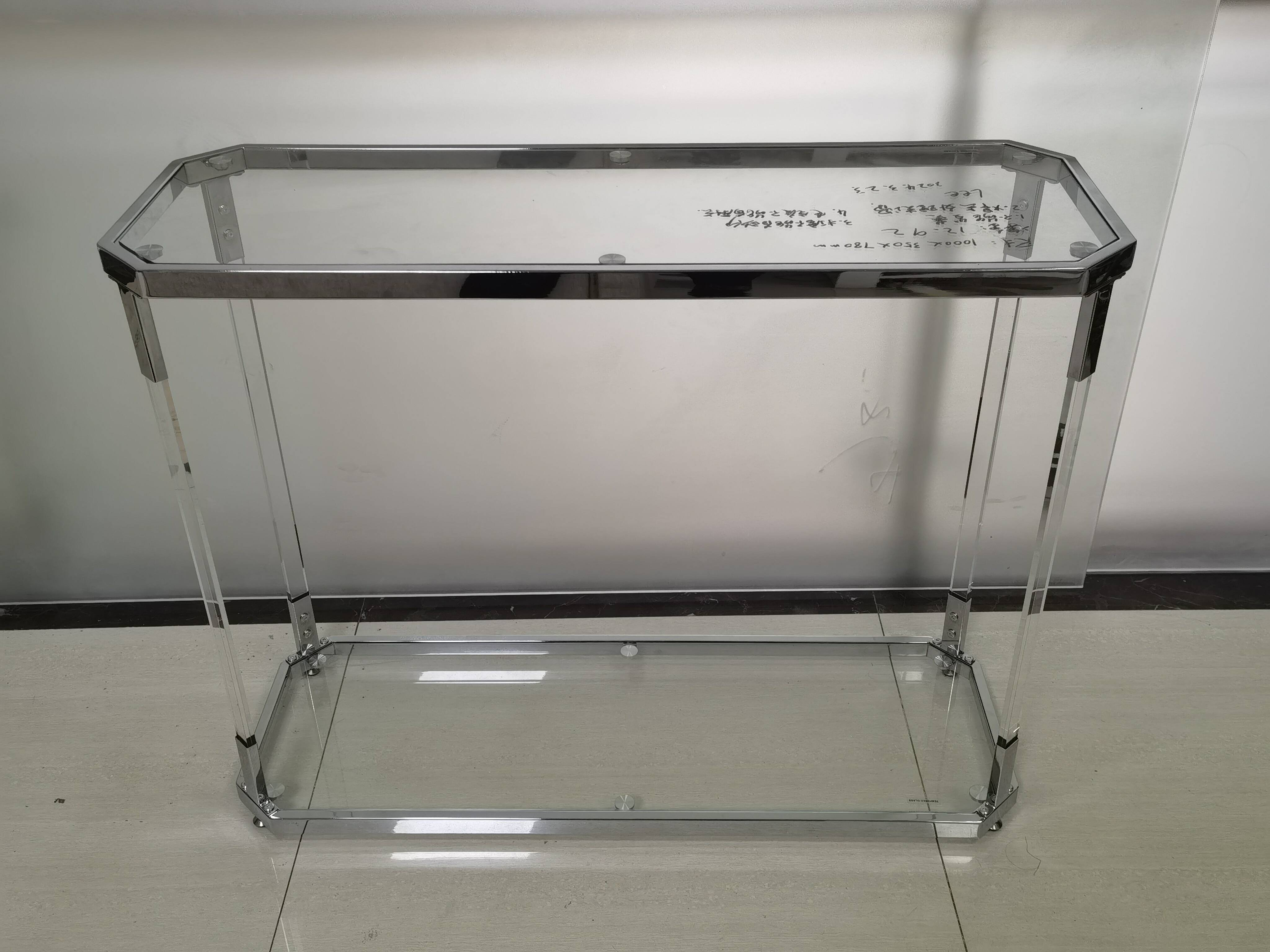 Ivy Bronx Modern Chrome And Acrylic Console Table With Glass Top And ...