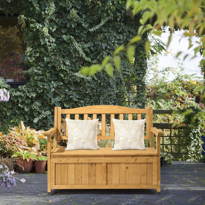 Winado Yellow Wood Outdoor Storage Bench & Reviews | Wayfair