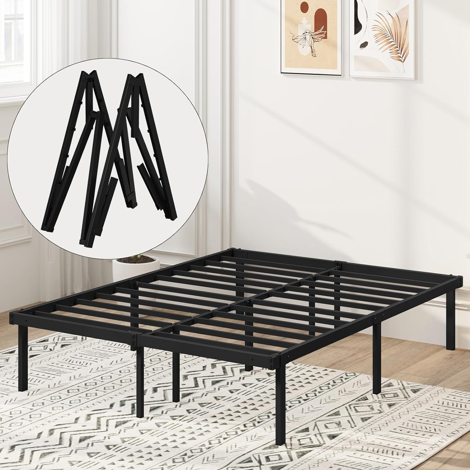 17 Stories 13.8'' Foldable Heavy Duty Metal Platform Bed Frame with ...