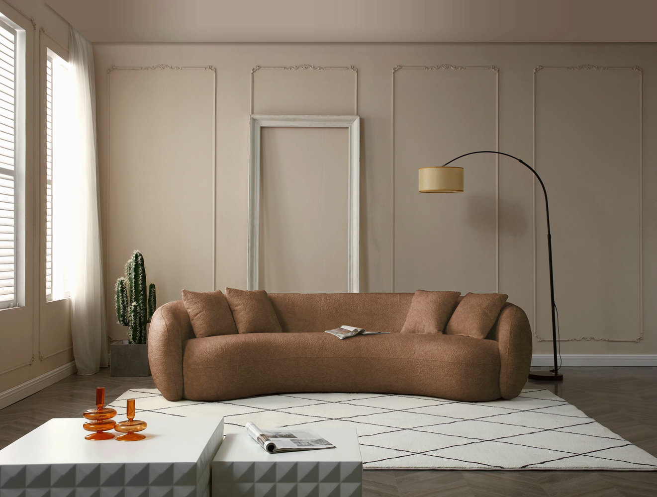 Mercer41 102'' 5-Seater Boucle Sofa Modern Sectional Half Moon Leisure ...