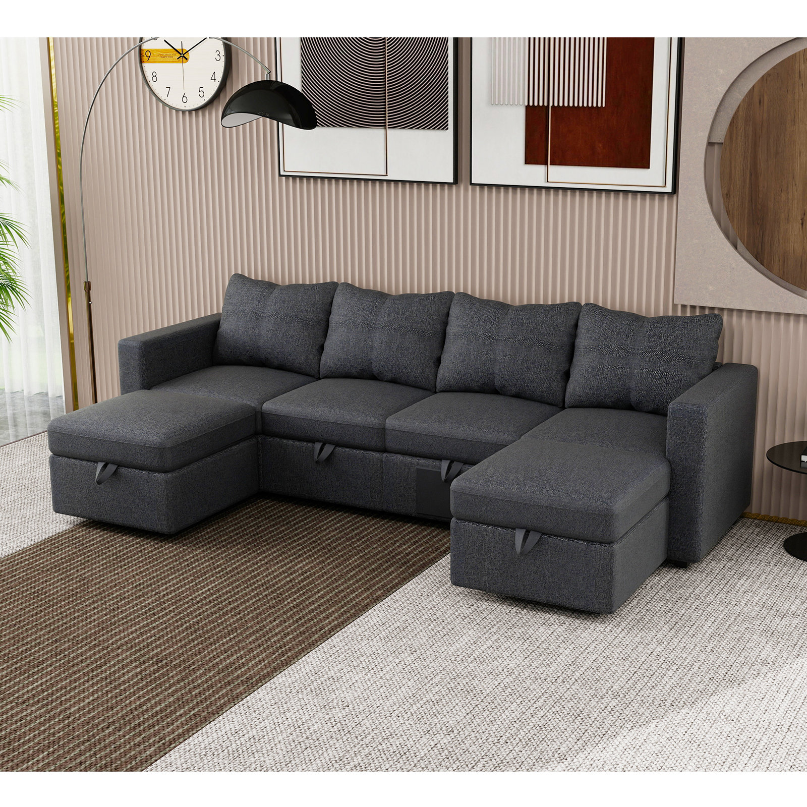 Latitude Run® Upholstered Sectional Couches Sofas with Speaker, Hidden Storage Space For Living ...