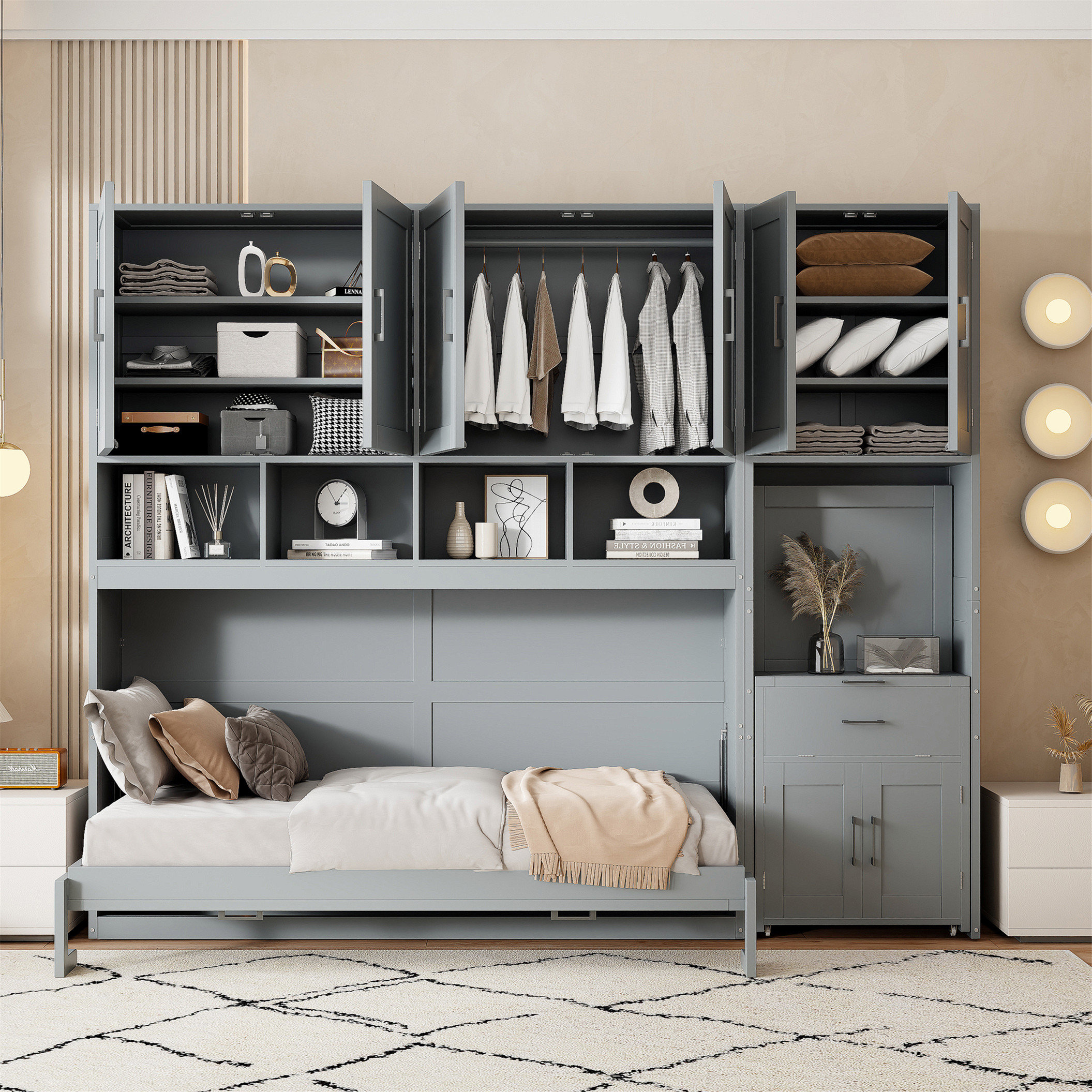Hokku Designs Versatile Murphy Bed with Integrated Storage and Stylish ...