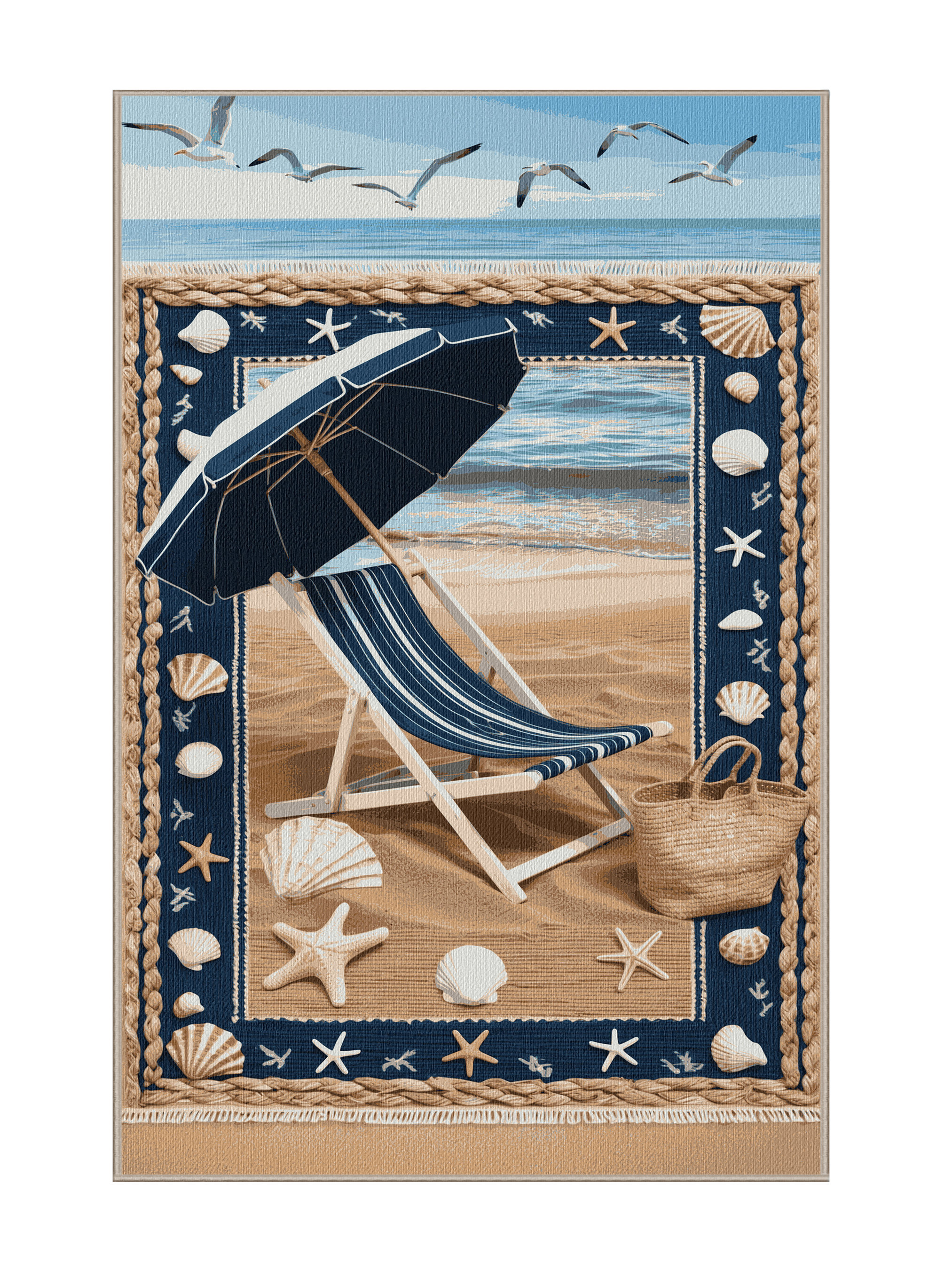 Rosecliff Heights Washable Beach Chair Scene Coastal Area Rug | Wayfair
