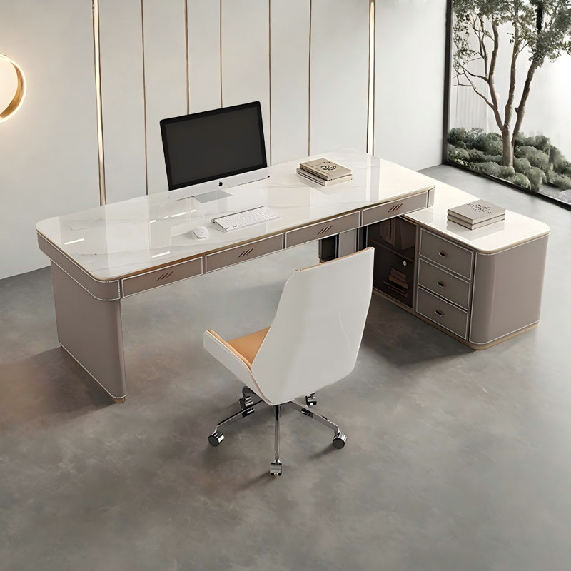 Tha Dream Team Luxury Modern L-Shaped High-Grade Solid Wood Office Desk ...