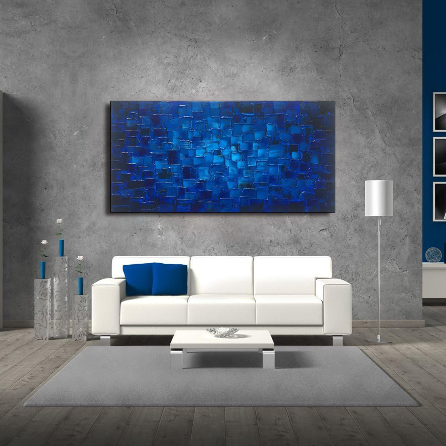 Ivy Bronx Abstract Squares Canvas Wall Art Hand Painted Modern Dark ...