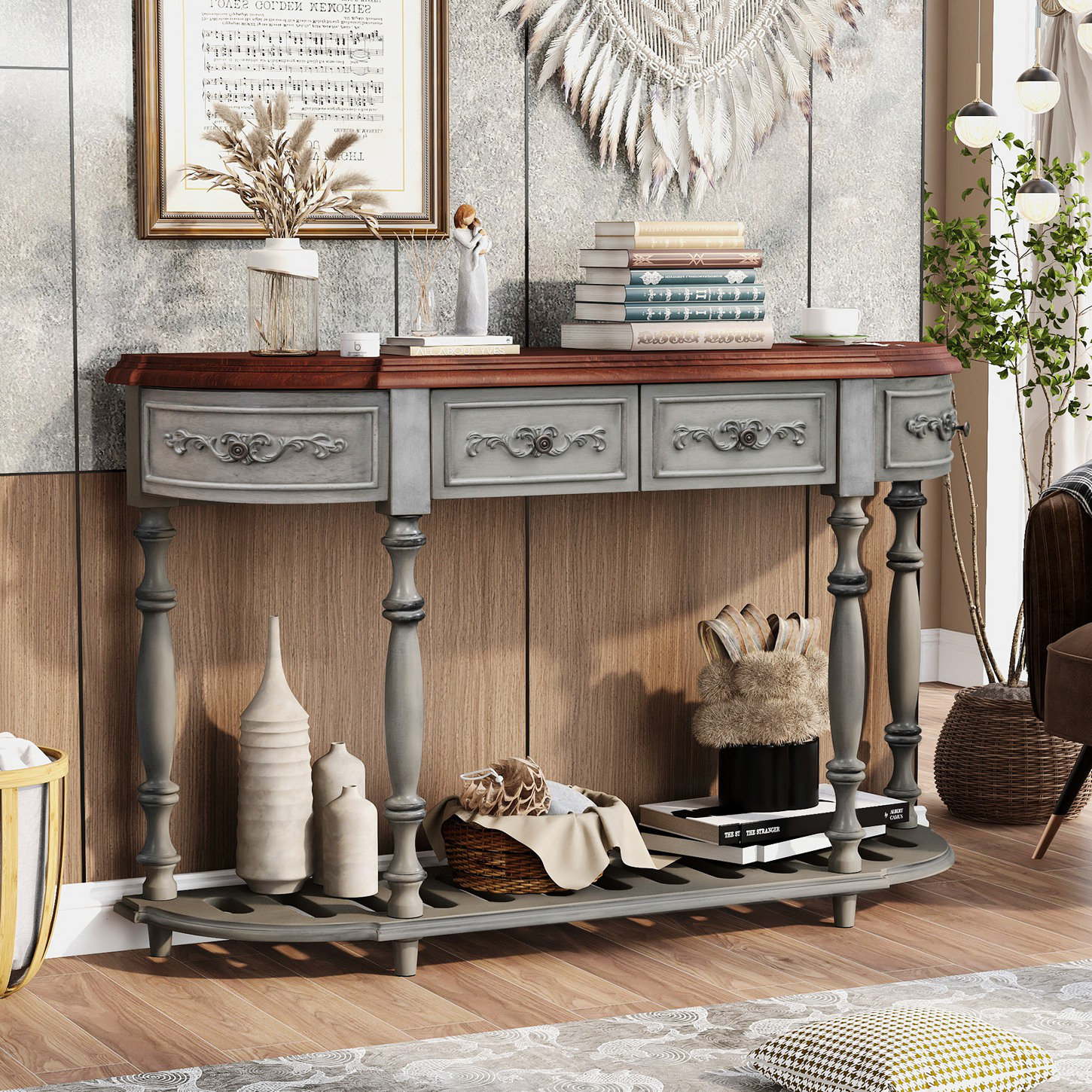 Latitude Run® Modern And Contemporary Curved Console Table, Sofa Table ...