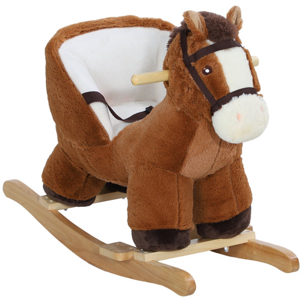 Qaba Baby Rocking Horse, Kids Ride-on w/ Sound & Safety Belt, Brown ...