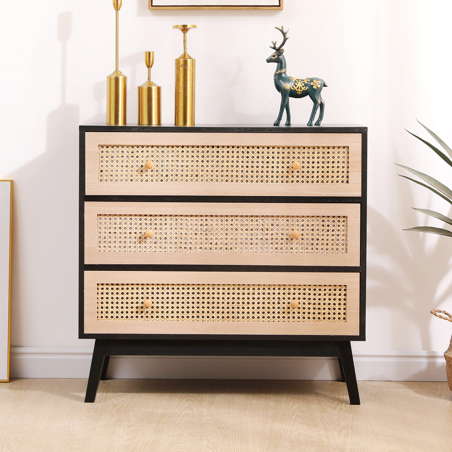 Bayou Breeze 3-Drawers Rattan Storage Cabinet Rattan Drawer,For Bedroom ...