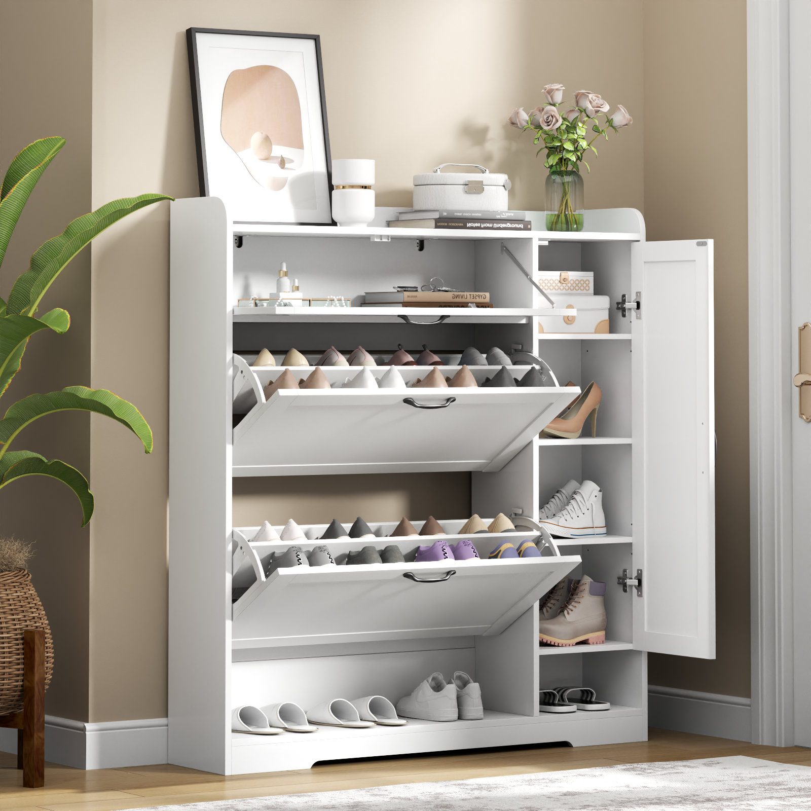 Red Barrel Studio® Shoe Storage Cabinet With 2 Flip Drawers ...