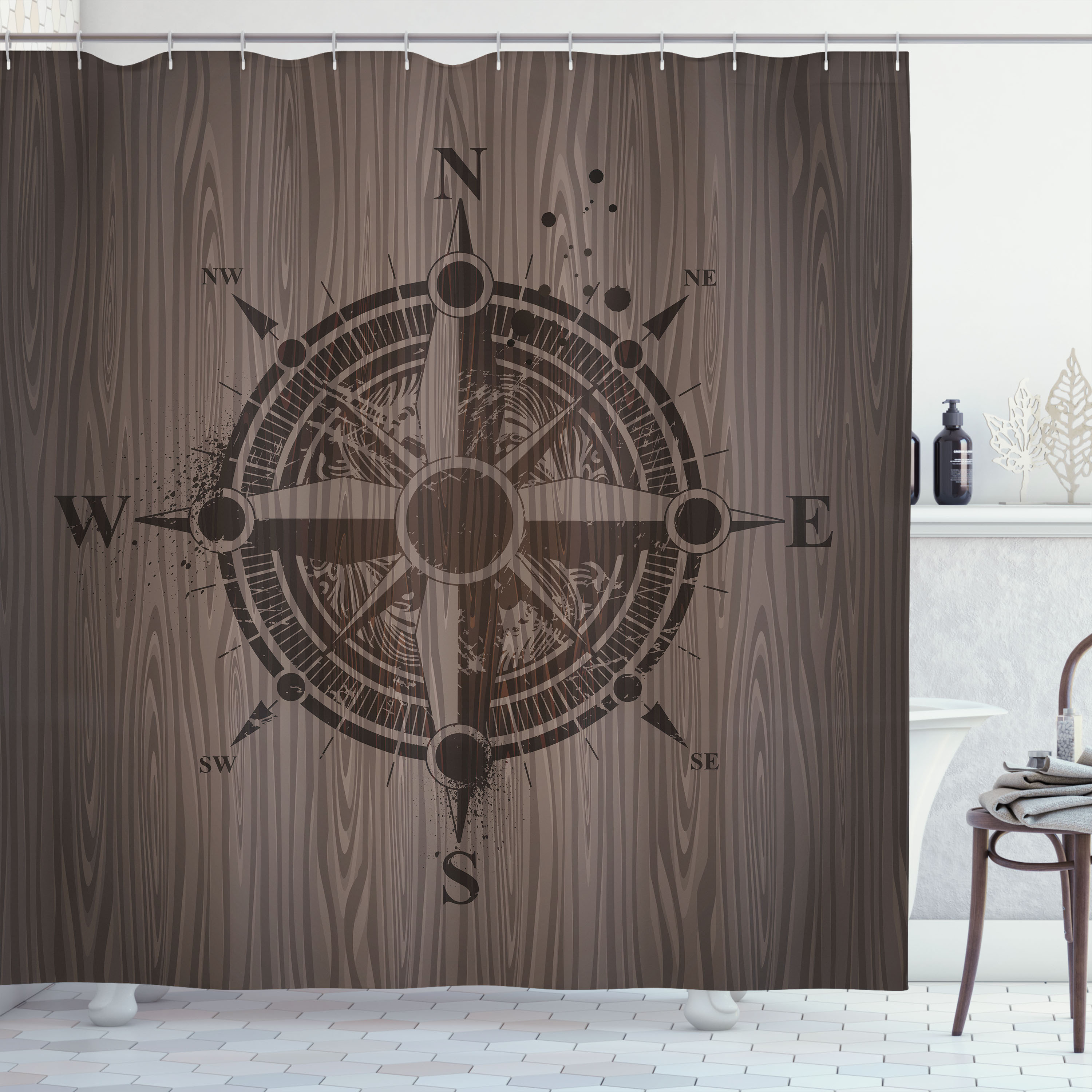 East Urban Home Compass Shower Curtain Drawing Style Umber Dark Brown ...