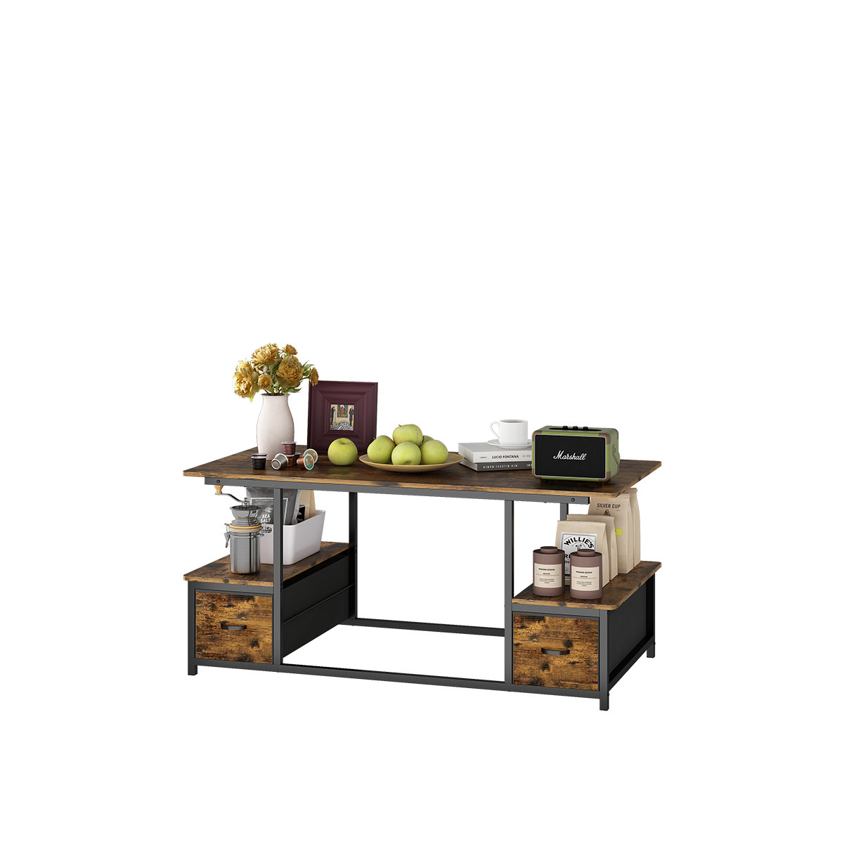 COOSEON Two Story Living Room Center Table, Open Storage Table, Center ...