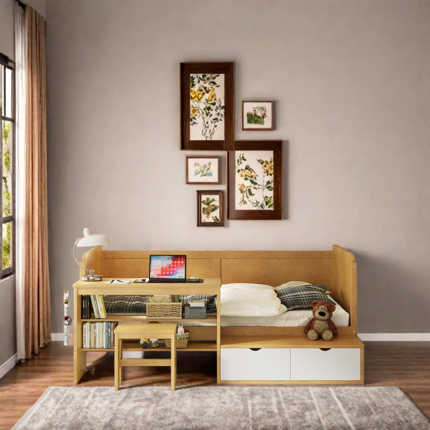 Lark Manor™ Wooden Daybed With Built-In Storage Shelves, Lockers, And ...