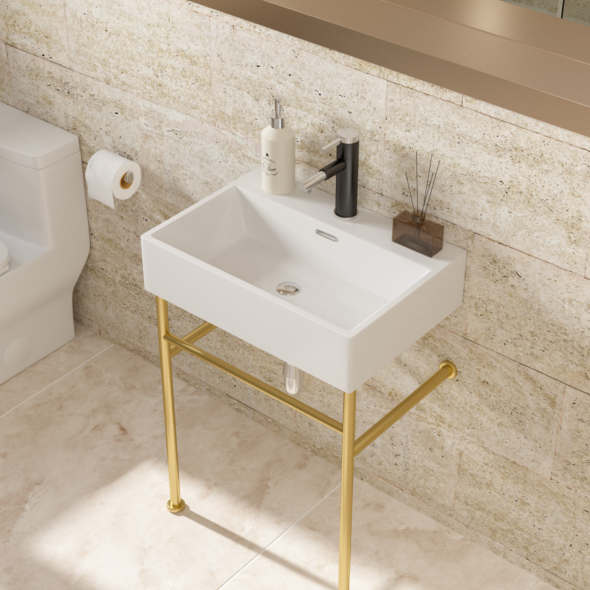 Everly Quinn Angelie White Ceramic Rectangular Console Bathroom Sink ...