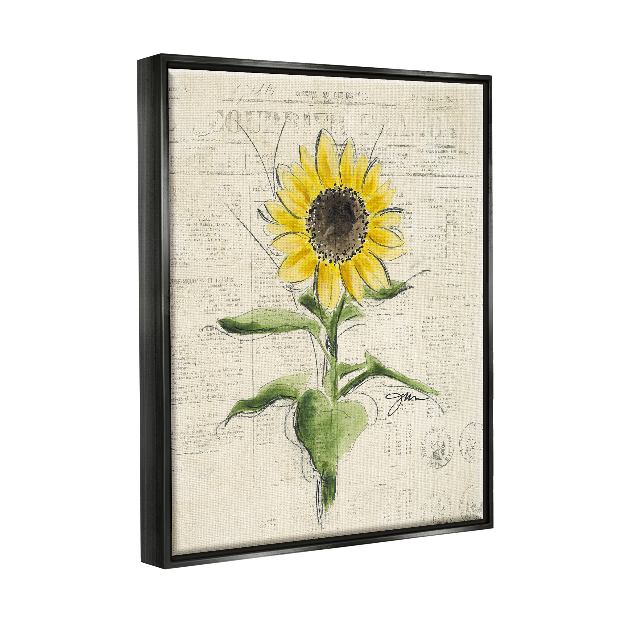 August Grove Vintage Sunflower Painting - Floater Frame Print on Canvas ...