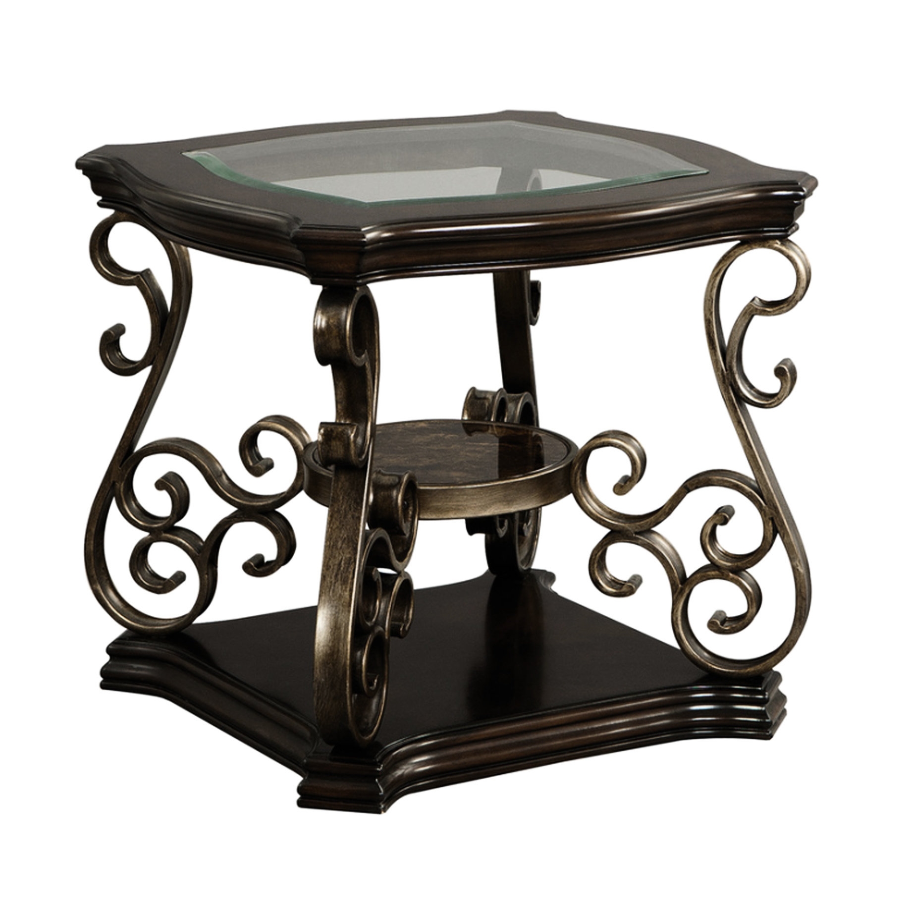 Latitude Run® Dark Brown End Table: Glass Top, W/Birch Veneer Shelf ...
