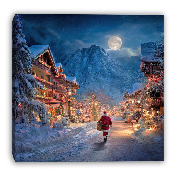 Ophelia & Co. Père Noël marchant dans un village alpin, art mural sur ...